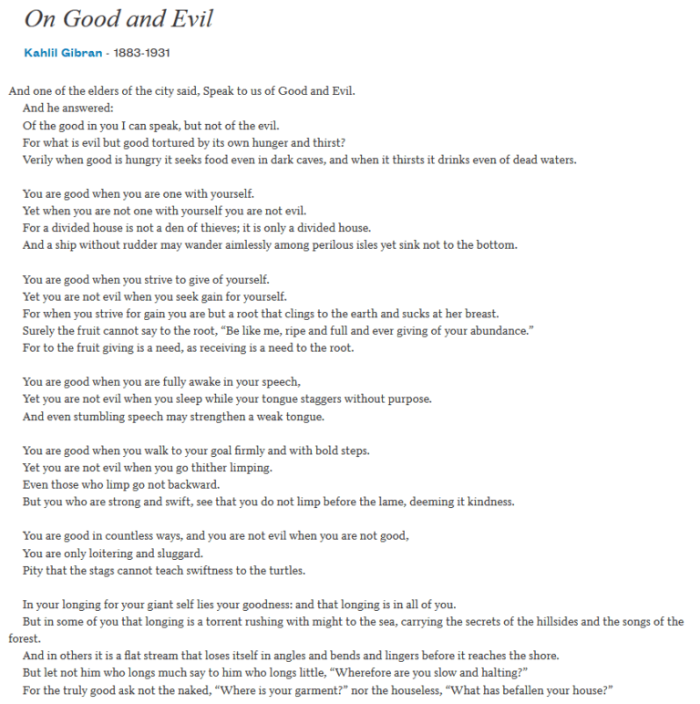 Poetry on Good Vs Evil - Little Infinite
